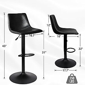 LEMBERI Swivel Bar Stools Set of 2, Modern Adjustable Counter Height Bar Stool with Back,Comfortable PU Leather Upholstered Seat Bar Chairs for Kitchen Counter Dining Room