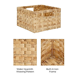 StorageWorks Water Hyacinth Wicker Baskets, Handwoven Rattan Baskets for Organizing, Decorative Wicker Baskets with Built-in Handles, Set of 2