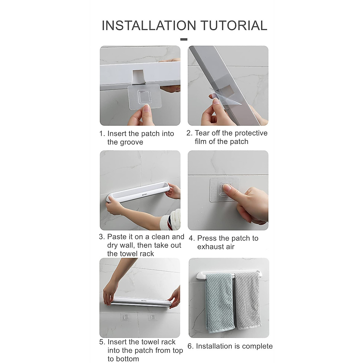 Xicennego 2 Pack Non-Perforated Towel Holder, Bathroom Towel Bar Kitchen Dishcloth Hanger, Paste Wall-Mounted Hand Towel Rack (11 Inches*1,18Inches*1)