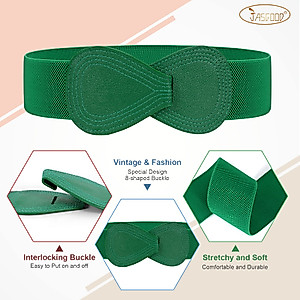 JASGOOD Women Stretchy Belt for Dresses Vintage Elastic Wide Waist Belt, Halloween Cosplay Belt, A-Green