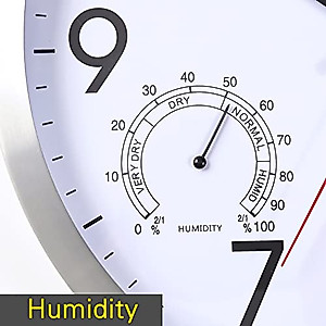 Vigorwise 12 Inch Wall Clock with Temperature & Humidity, Battery Operated Aluminum Frame Wall Clocks, Sweep Silent Movement Accurate Clocks, Decorative for Kitchen Living Room