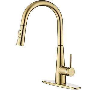 Tohlar Gold Kitchen Faucet, Kitchen Faucets with Pull Down Sprayer, Stainless Steel Single Handle Kitchen Faucet Fit for 1 or 3 Holes Kitchen Sink Faucet Gold Faucet for Kitchen Brushed Gold