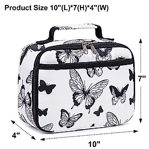 LEDAOU Lunch Bag Kids Insulated Lunch Box Girls Insulated Reusable Lunch Bag for School Picnic Hiking Work (Butterflies White)