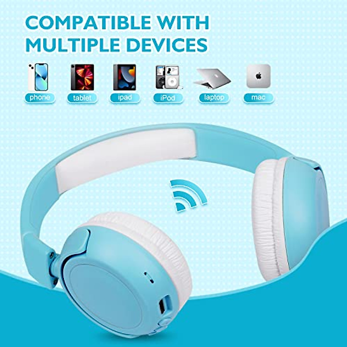 SHON Kids Wireless Fold On-Ear Headphones - Blue Foldable Stereo with 3.5mm Jack Wired Kids Headphones,for Kids/Teen/Boy/Girl/Smartphone/School/Kindle/Airplane Travel/Airplane/Tablet (Blue)