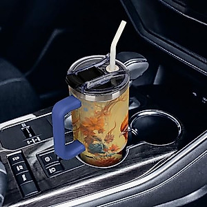 Phoenixs Chicken 40 Oz Car Cup Stainless Steel Travel Mug Leak-Proof Insulated Tumbler with Handle Deep Blue-style