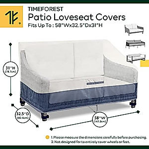 Time Forest Patio Loveseat Covers, 100% Waterproof Patio Furniture Covers, Heavy Duty Outdoor Couch Cover Waterproof, Lawn Garden Outdoor Furniture Covers Waterproof,Fog/Navy 60Wx42Dx30H Inch