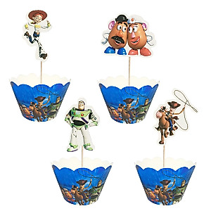 12pc Toy Story Cupcake Topper and Cupcake Wrapper Picks Boy Children Toy Story Party Decoration Kid's Birthday Party Decoration Supplies
