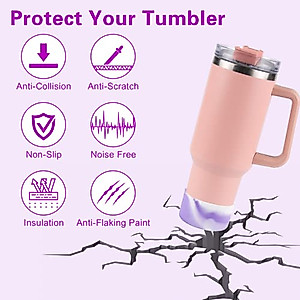 Atersala 2Pcs Silicone Cup Boot For Stanley Adventure Quencher Iceflow 20/30/40oz Tumbler With Handle,BPA-Free Protective Cover For Bottom Diameter 7.5cm/2.95in Travel Mug Bottle-Purple&White