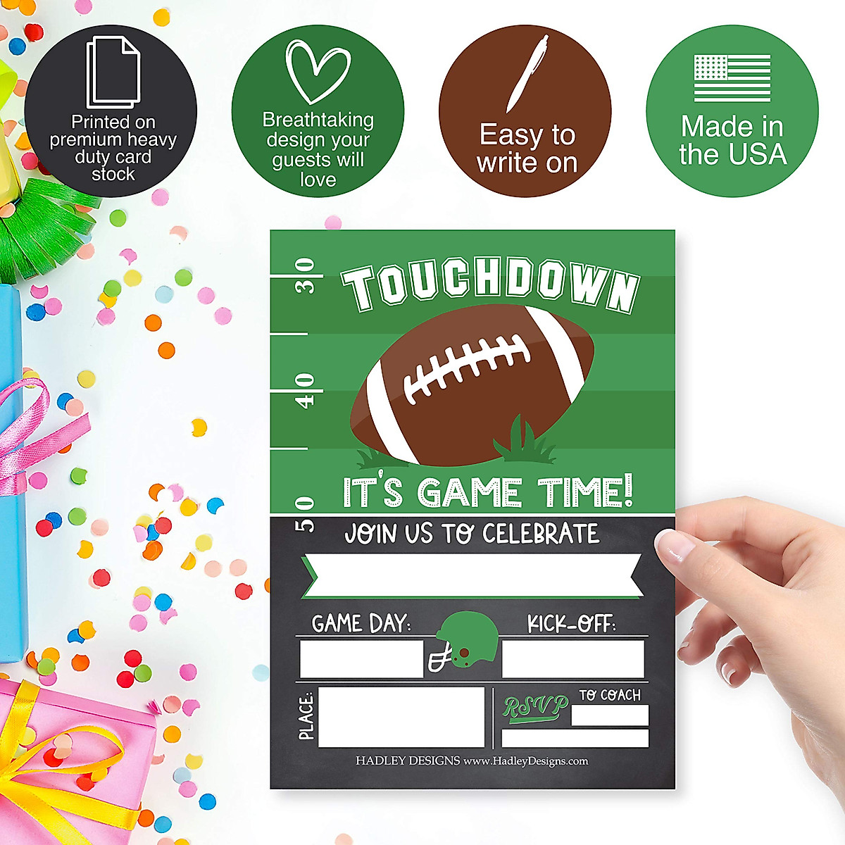 Hadley Designs 25 Football Birthday Invitations for Boys Football Party Invitations for Boys - Football Birthday Party Invitations for Boys, Party Invites Kids
