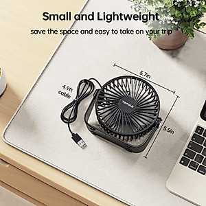 TriPole USB Desk Fan Mini Portable Fan with Strong Airflow Small Table Fan 3 speeds 360°Rotatable Personal Fan for Desktop Home Office Bedroom Camping Outdoor,5.1Inch,4.9ft cable