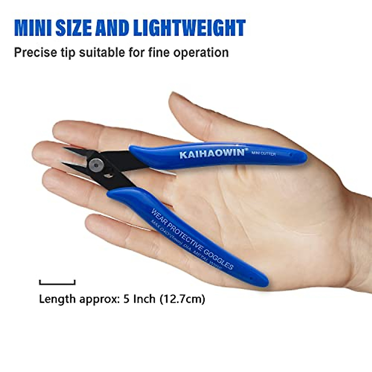 KAIHAOWIN Micro Wire Cutters with Spring, 5 Pack, 5 inch Precision Mini Flush Cutters Bulk, Nippers, Flush Cutting Pliers, Wire Snips, Small Side Cutters for Electronics Crafts Jewelry-Blue