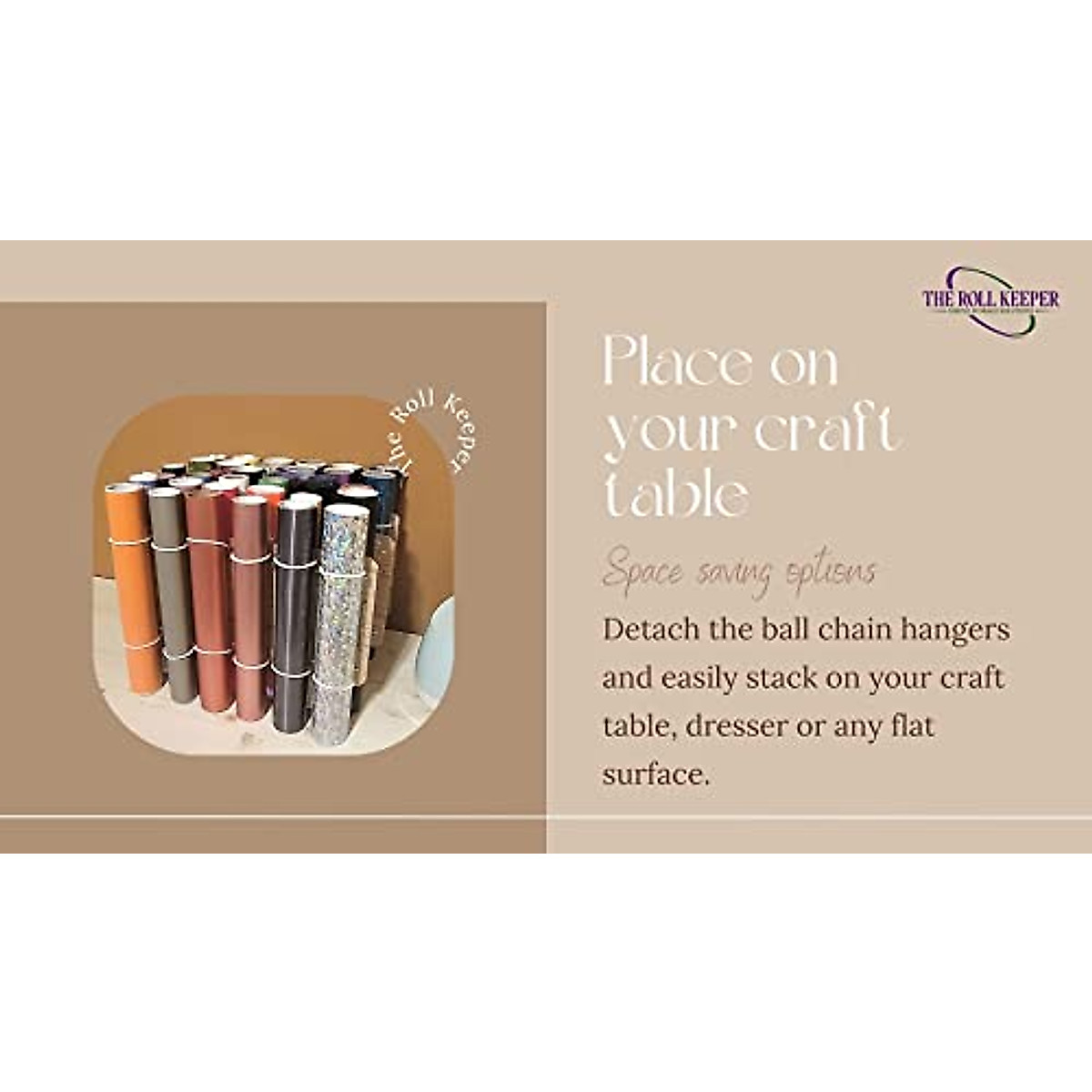 The Roll Keeper, Vinyl Roll Holder and Craft Room Organizer, Hanging Adjustable Rack, Diamond Painting Accessories,Closet, Door and Wall Mount, Holds 36 Roll (White Elastic)