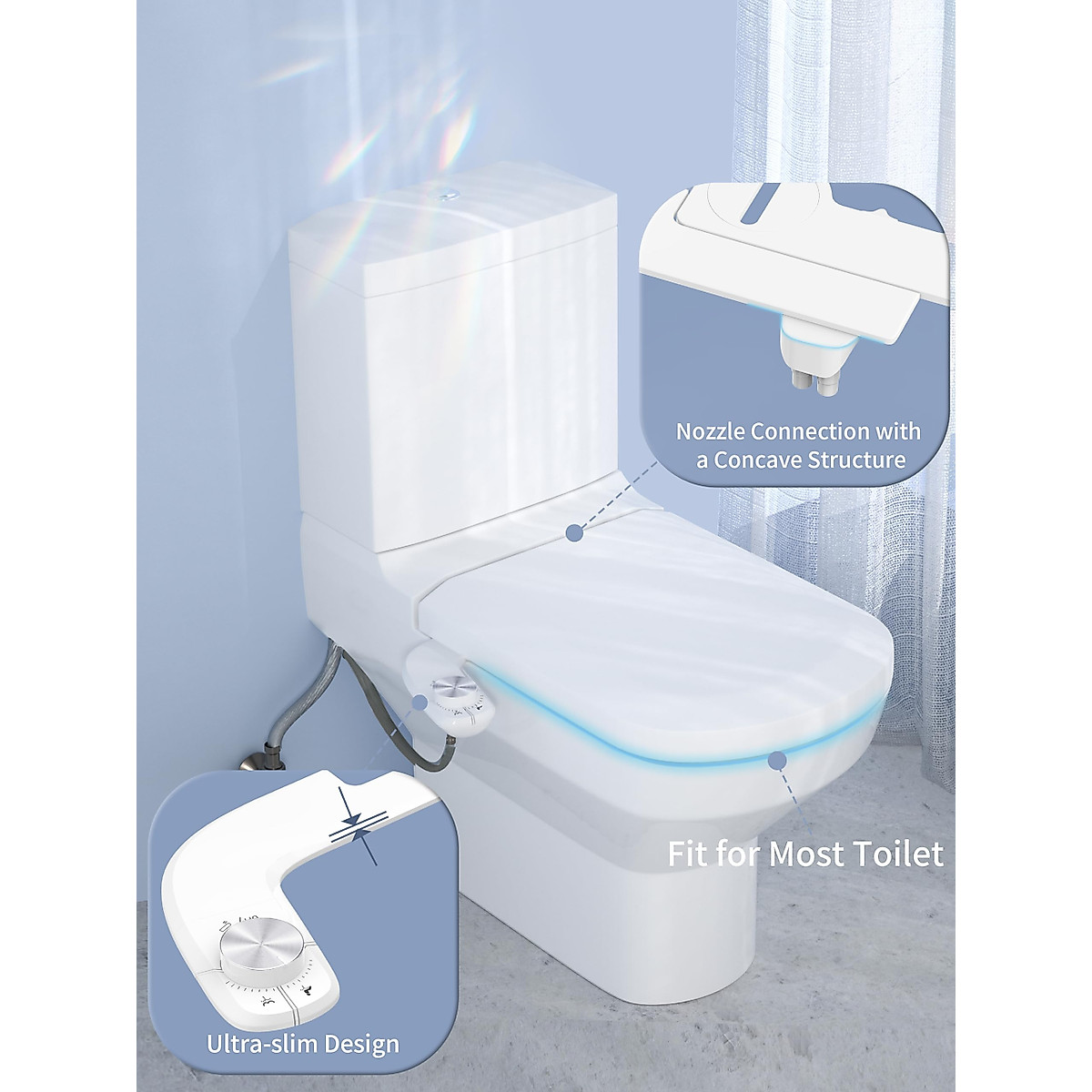 Livilord Bidet Attachment for Toilet, Non-Electric Retractable Self-Cleaning Nozzle for Existing Toilets, Bidet Toilet Seat Attachment with Pressure Controls for Frontal & Rear Wash