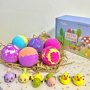 7 Oz Bath Bombs for Kids - with Surprise Toys Inside Pull-Back Car 6 Pack Natural Colorful Bath Bombs for Boys Girls with Animal Car Birthday Chirstmas Gift for Child