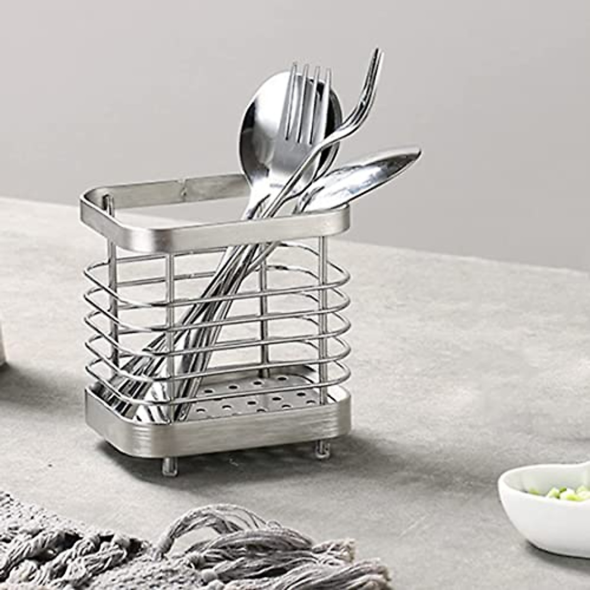 ANHORTS Kitchen Utensil Holder, Stainless Steel Sink Utensil Holder Countertop, Kitchen Utensil Drying Caddy, Cutlery Drainer for Kitchen Utensil, Rust-Proof Cutlery Utensil Organizer (silver)