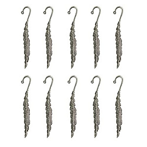 80pcs Retro Silver Alloy Feather Bookmark W/Loop for Kids Office Reading