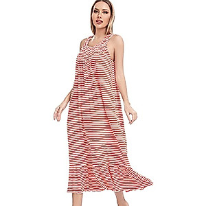 MZROCR Cotton Nightgowns for women Soft Sleeveless Night gown Long Nightdress for Ladies Button Down Pajama Dress Sleepwear