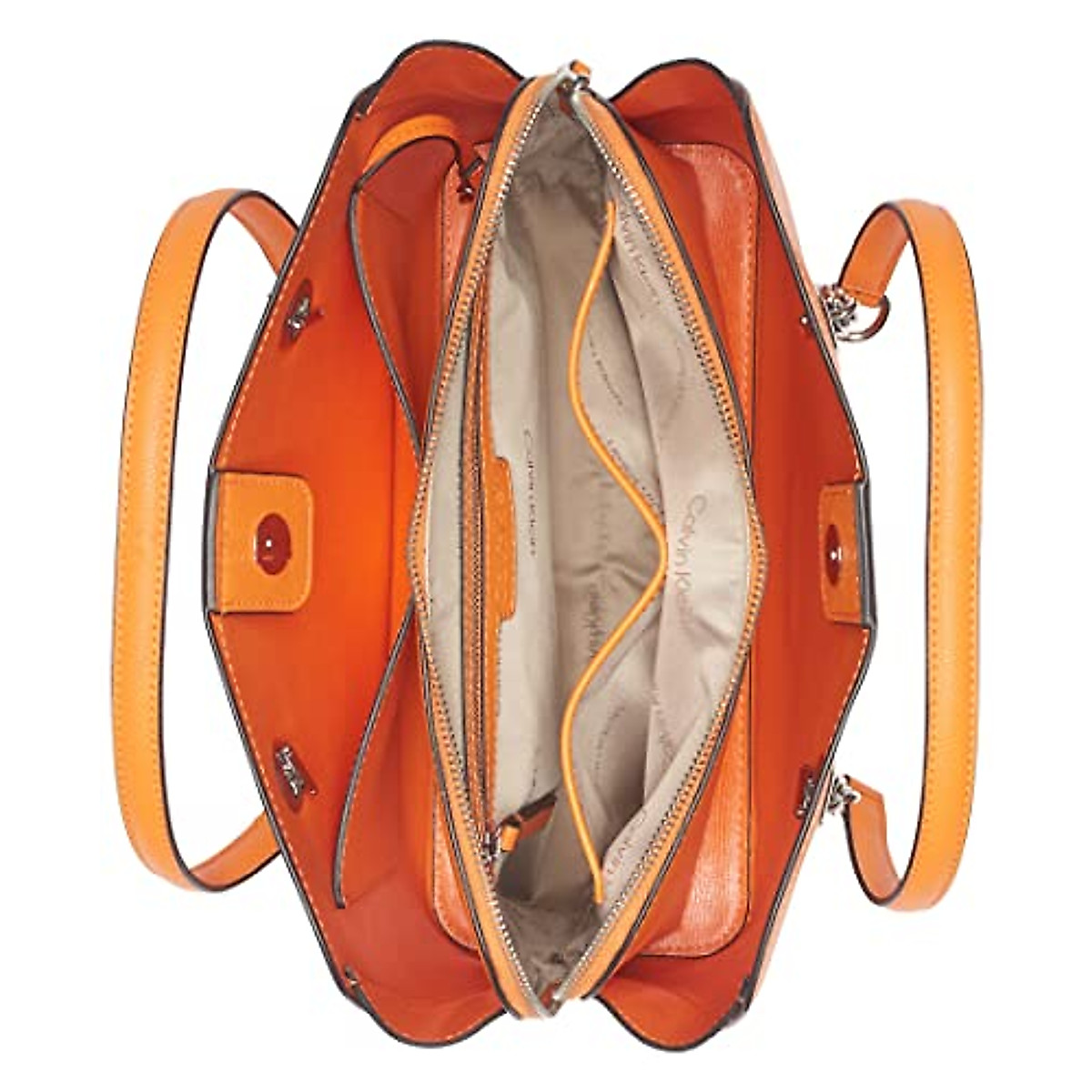 Calvin Klein Hailey Micro Pebble Triple Compartment Chain Satchel, Seville Orange