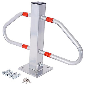 AMZOSS Parking Blockers, Parking Space Lock Folding Parking Barrier with Lock, Heavy Steel Parking Obstacle Pile with Warning Stripes, Parking Piles, Driveway Parking Interceptor Bollard