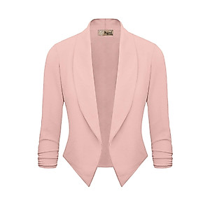 H&C Women Casual Work Office Open Front Shawl Lapel Soft Pink Blazer Jacket with Removable Shoulder Pads Made in USA