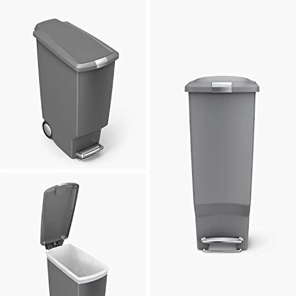 simplehuman 40 Liter / 10.6 Gallon Slim Kitchen Step Trash Can, Grey