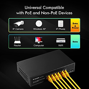 MokerLink 6 Port PoE Switch with 4 Ports PoE+, 2 Fast Ethernet Uplink, 10/100Mbps, 78W High Power, Support IEEE802.3af/at, Fanless Metal Plug & Play PoE+ Network Switch