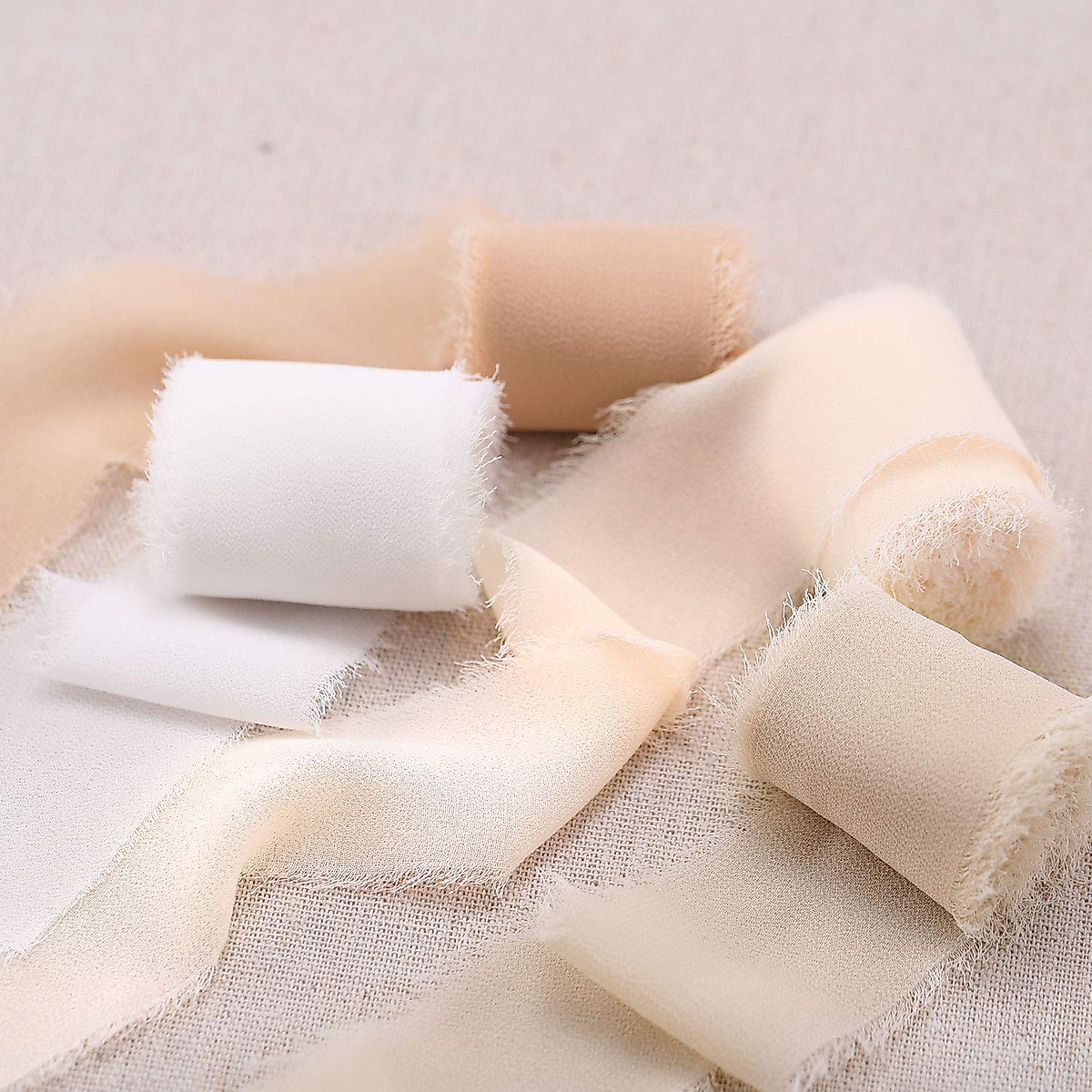 DreamBuilt Handmade Fringe Chiffon Silk-Like Ribbon 1.5" x 3Yd Sand Color Shade Ribbons Sample Swatch Chart for Wedding Invitations, Bouquets, Gift Wrapping(Nude/Cream/Sand/Ivory)