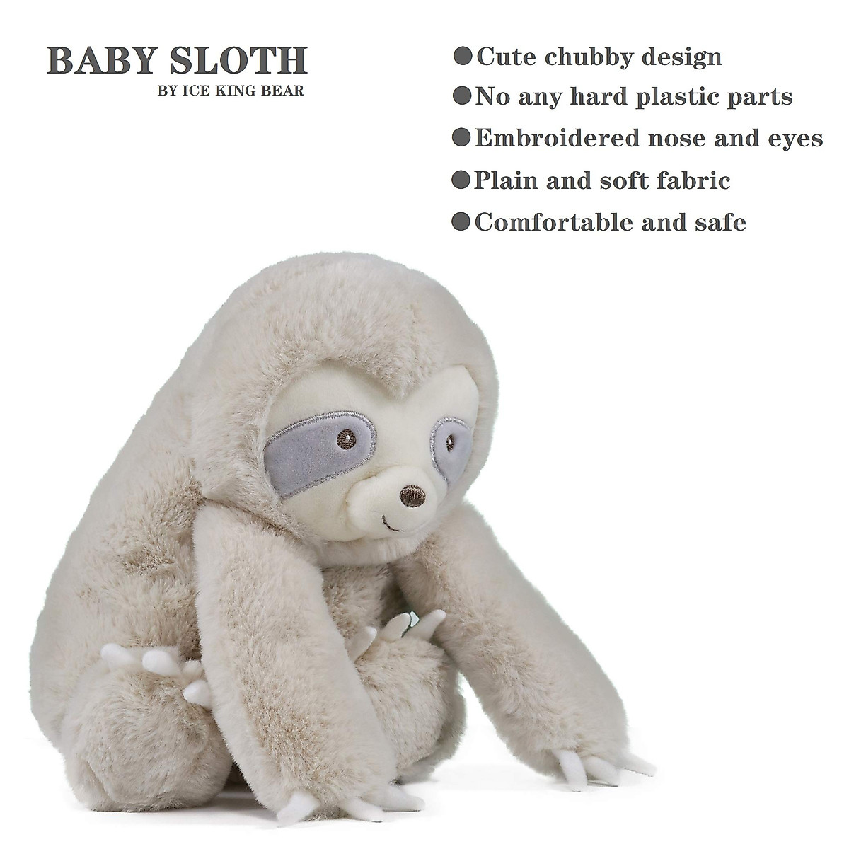 Ice King Bear Baby Sloth Stuffed Animal Plush Toy, 10 Inches, Cute Beige