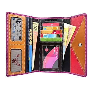 Leather Book® RFID LW-1807 Love Angles Ladies Clutch | 7” wide and Slim Ladies Wallet | 6 Card Slots | 3 card window | Three slides pockets | Malty Color Real Leather
