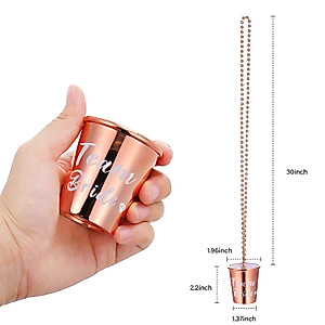 12 Packs Team Bride and Bride Shot Necklace Glass Bachelorette Party Decorations Bridesmaid Gifts Gold Foil Bachelorette Party Necklace Shot Glasses with Beads Chain for Wedding Party (Rose Gold)
