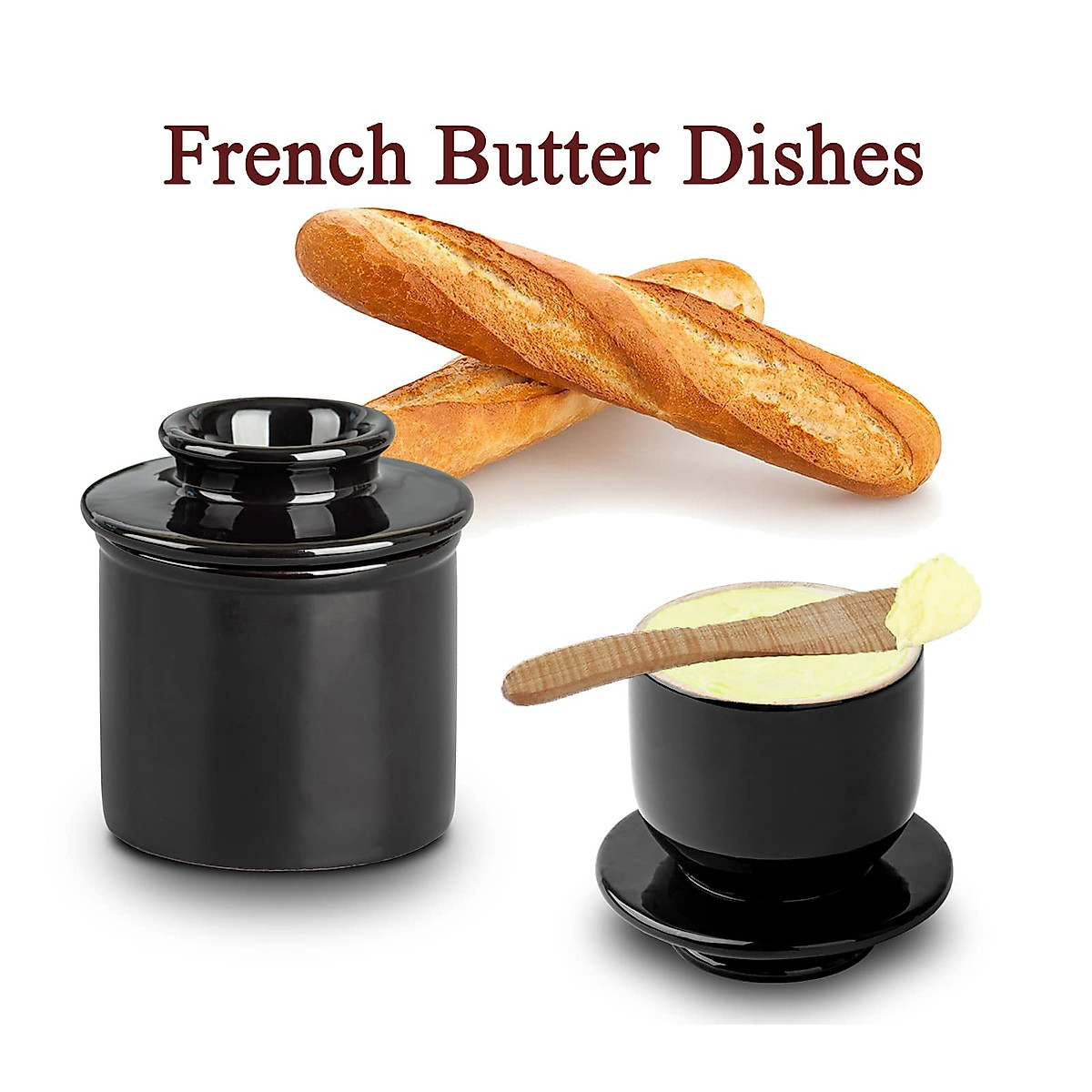 Black Butter Crock With Water Line French Butter Dish Large Butter Keeper Porcelain Butter Cup Campana De Mantequilla