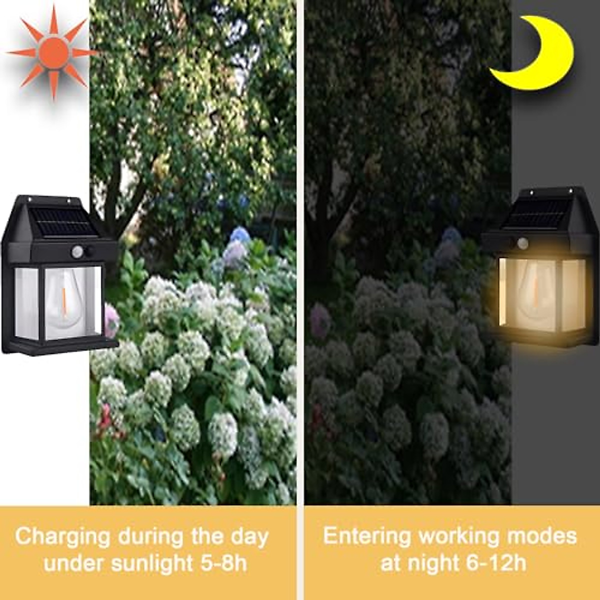 2 Pack Solar Wall Lights outdoor, Wireless Solar Outdoor Lights Wall Tungsten Lights with 3 Modes & Motion Sensor Solar Powered Porch Lights for Yard, Patio, Driveway, Garden, Fence Security Lamp