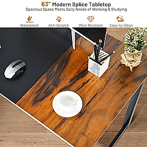 Tangkula 63 Inch Large Home Office Computer Desk, Modern Splice Study Writing Desk w/Heavy Duty Steel Frame, Spacious Conference Desk, Industrial Computer Table Workstation, Easy Assemble