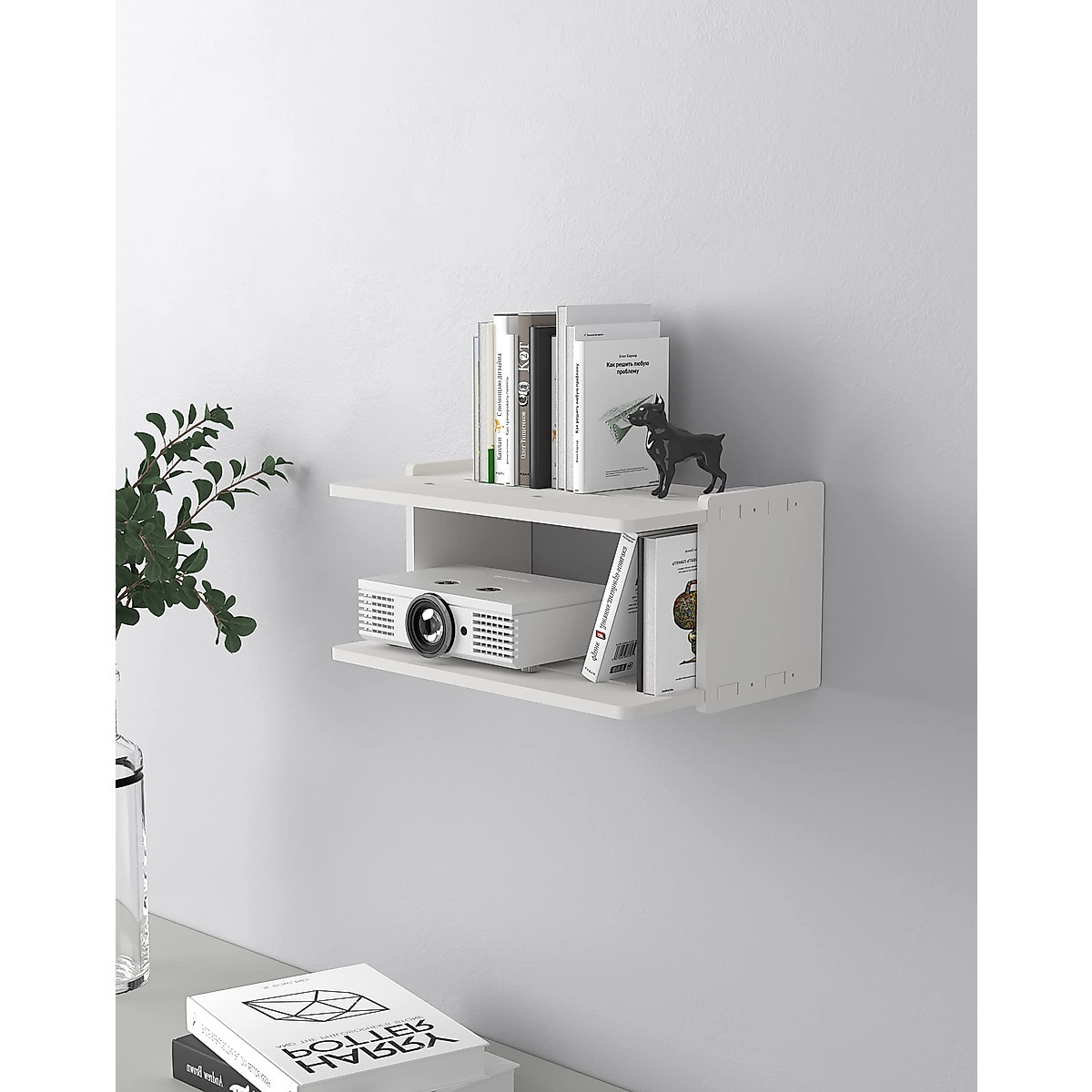 AREAJD Projector Wall Mount Shelf - Floating Shelf with Holder, White