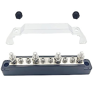 ROYFACC Bus Bar Power Distribution Block 4 x 1/4" Studs 6 x M4 Screw Terminal Block with Cover 150 Amp Rating for Car Boat Marine Caravan RV (Black + Red)