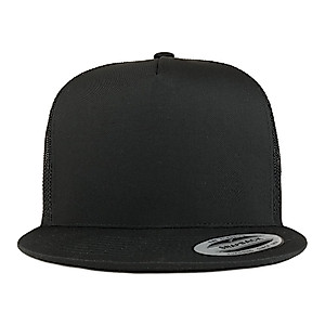 Trendy Apparel Shop Flexfit Brand 5 Panel Classic Trucker Flatbill Mesh Snapback Cap - BLACK