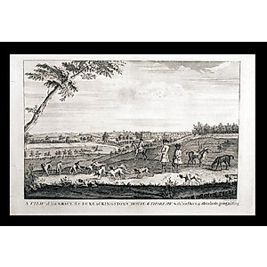 A view of his Grace the Duke of Kingston's house at Thoresby, with his Grace & attendants going a setting