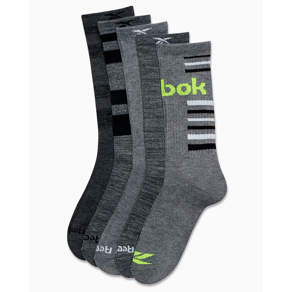 Reebok Men's Crew Socks - 5 Pack Comfort Cushion Performance Crew Socks for Men - Classic Men's Sports Socks (Size: 6-12.5), Size 6-12.5, Grey Assorted