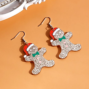 Christmas Earrings For Women Christmas Dangle Earrings Holiday Earrings Acrylic Christmas Tree Gingerbread Decoration Christmas Jewelry 6 Pairs