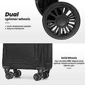 Coolife Underseat Carry On Luggage Suitcase Softside Lightweight Rolling Travel Bag Spinner Suitcase Compact Upright 4 Dual Wheel Bag
