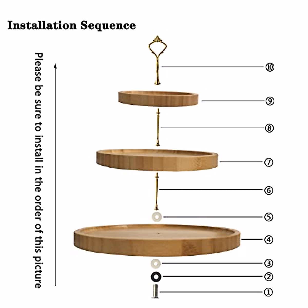 3 Tier Tray ,Bamboo Tier Serving Stand ,Farmhouse Tiered Tray Decor with Metal Brackets Kitchen, Cupcake Stand,Coffee Table, Cake and Party Round Tray