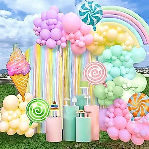 169 PCS Sweet Candy Balloon Garland Arch Kit 5/10/18 Inch Pastel Rainbow Latex Balloons Lollipop Ice Cream Foil Balloons for Candyland Party Girl Boy Birthday Party Baby Shower Decorations