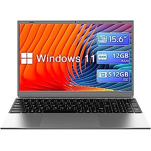 WIPEMIK Laptop Computer, 15.6 Inch 12GB RAM 512GB SSD Intel Quad-Core N4120 Windows 11 Laptop, 1080P Full HD IPS Display, 2.4/5G WiFi, Bluetooth 4.2, USB 3.0, Webcam, Expandable Up to 1TB