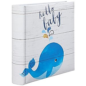 MCS 200-Pocket Baby 4x6 Photo Album with Writing Space, 8.5 x 8.5 Inches, Baby Blue Whale