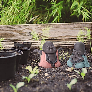 WGFKVAS 2 Pcs Buddha Statue, Laughing Buddha Smiling Little Buddha Ceramic Buda Statue Little Monk Figurine Cute Baby Buddha for Home Office Car Decors Gift Crafts and Arts