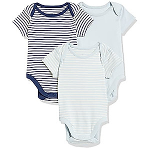 Moon and Back by Hanna Andersson Unisex Babies' Organic Cotton Short-Sleeve Bodysuit, Pack of 3, Blue, 6-12 Months