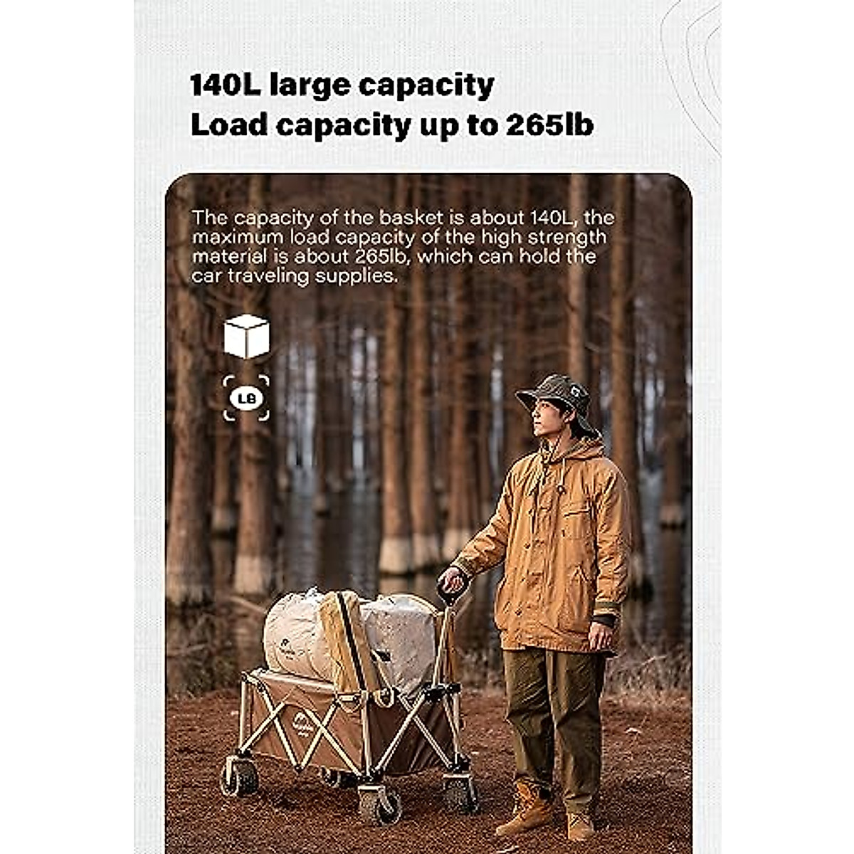 Naturehike Collapsible Outdoor Utility Folding Wagon, Heavy Duty Beach Wagon Cart, Large Capacity Foldable Grocery Wagon for auto Camping Garden Sports Outdoor Use (Almond White)