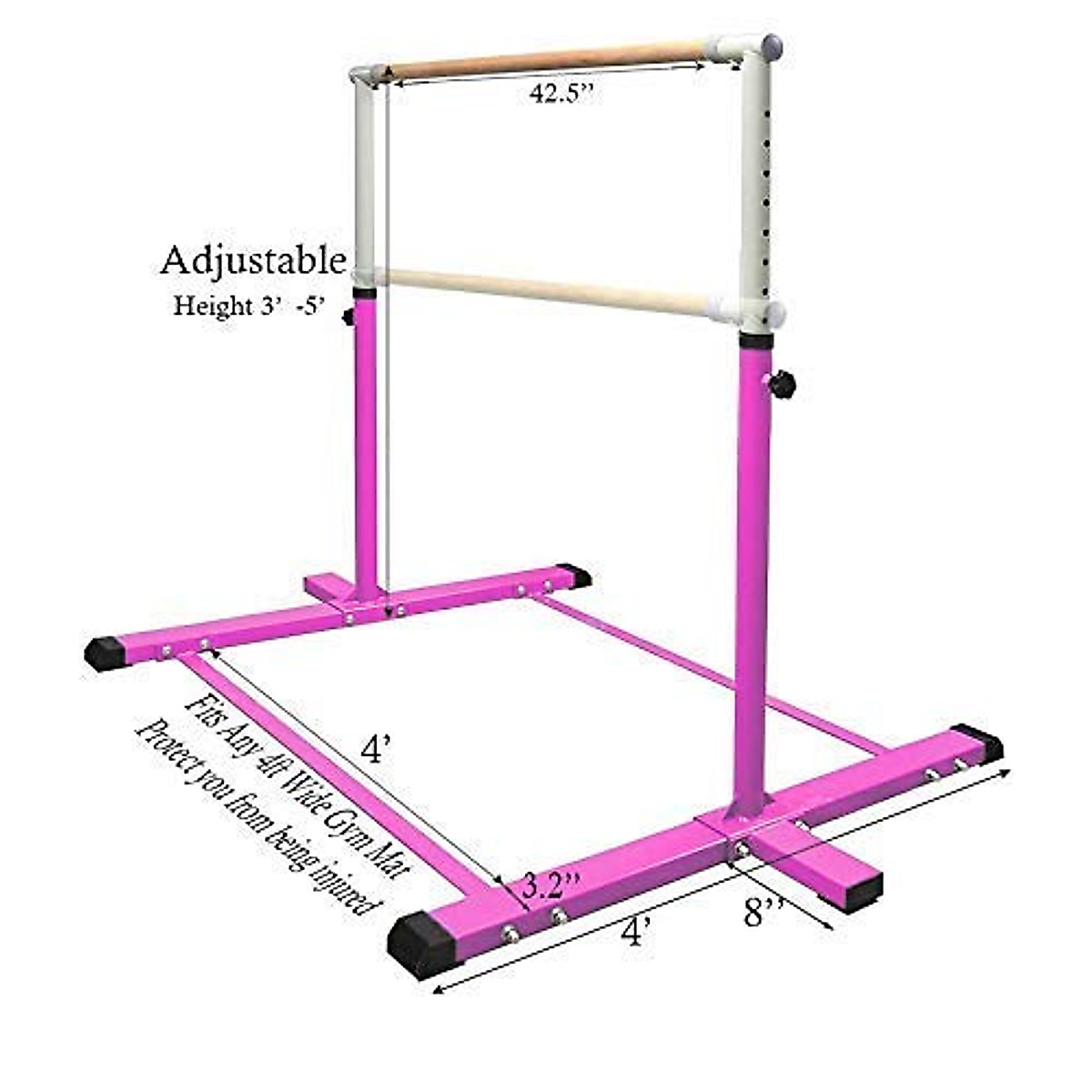 SL Power Gymnastic Kip Bar,Horizontal Bar for Kids Girls Junior,3' to 5' Adjustable Height,Home Gym Equipment,Ideal for Indoor and Home Training,1-4 Levels,300lbs Weight Capacity (Pink)