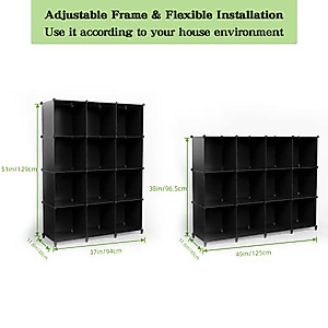 Homywish Cube Storage Organizer 12 Cube Closet Storage Shelves with Wooden Hammer DIY Closet Cabinet Room Storage Bookshelf Plastic Square Organizer Shelving for Home, Office, Bedroom, Black…