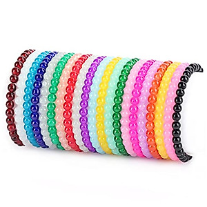 FIRAZIO 21Pcs 6mm Beaded Bracelets Handmade Stretch Glass Bracelet for Women Multicolor Crystal Beads Bracelet Elastic Round Bead Bracelets Jewelry